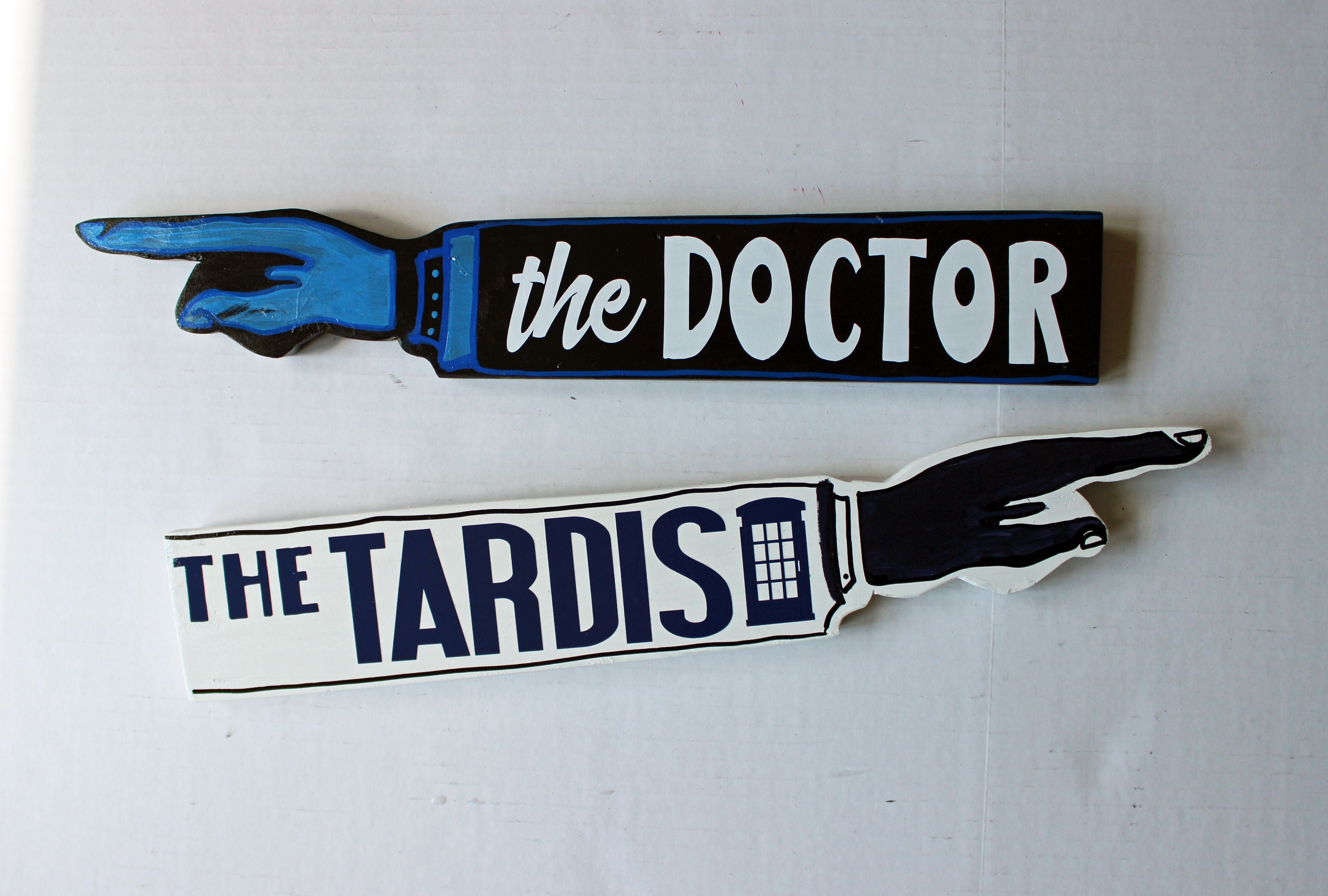 where's the doctor - wooden pointy fingers signs – Pretty Clever Words